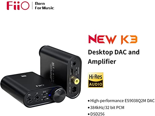 FiiO NEWK3 Amplifier Headphone Amps Portable High Resolution 384kHz/32bit DSD256 USB Type-C Lossless for PC/Laptop/Smartphones/Speaker Home Audio