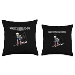 USA Ski Skeleton - Breckenridge Colorado Gift Breckenridge Colorado-Funny Ski Skeleton Throw Pillow, 18x18, Multicolor