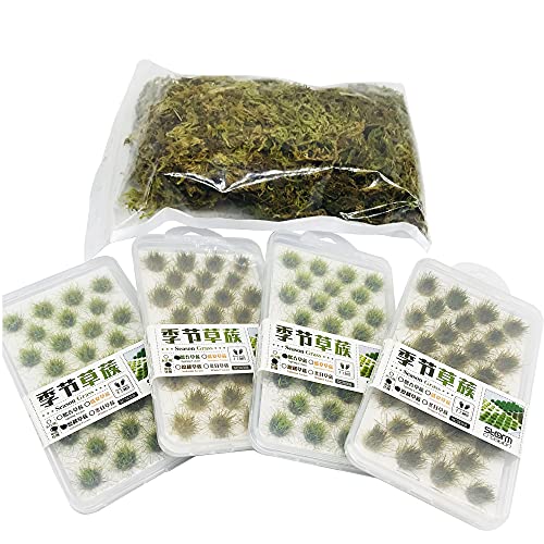 Cayway 128 PCS Static Grass Tuft Model Grass Tufts Terrain Model Kit Resin Static Scenery Model, Fake Moss Grass and Tweezers for Train Landscape Railway Artificial Grass Modeling