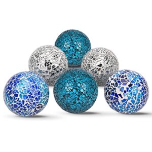 hiziwimi 6pcs decorative ball set, 6cm/2.4inch mosaic glass orbs centerpiece balls decoration glass solid ball mirror glass ball for decorate bowls vases tables wedding party (mixed color)