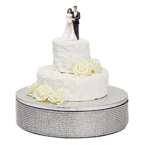 2-Piece Silver Foil Bedazzled Rhinestone Stand. Great Cake Stand, Cake Pop Stand, or Centerpiece Dessert Stand (16 Inches)