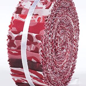 Soimoi 40Pcs Floral Artistic Print Precut Fabrics Strips Roll Up 1.5x42inches Cotton Jelly Rolls for Quilting - Red