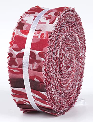 Soimoi 40Pcs Floral Artistic Print Precut Fabrics Strips Roll Up 1.5x42inches Cotton Jelly Rolls for Quilting - Red