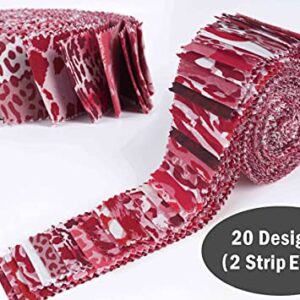 Soimoi 40Pcs Floral Artistic Print Precut Fabrics Strips Roll Up 1.5x42inches Cotton Jelly Rolls for Quilting - Red