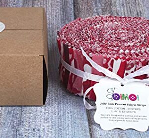 Soimoi 40Pcs Floral Artistic Print Precut Fabrics Strips Roll Up 1.5x42inches Cotton Jelly Rolls for Quilting - Red