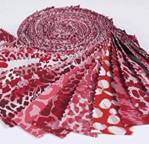 Soimoi 40Pcs Floral Artistic Print Precut Fabrics Strips Roll Up 1.5x42inches Cotton Jelly Rolls for Quilting - Red