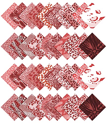 Soimoi 40Pcs Floral Artistic Print Precut Fabrics Strips Roll Up 1.5x42inches Cotton Jelly Rolls for Quilting - Red