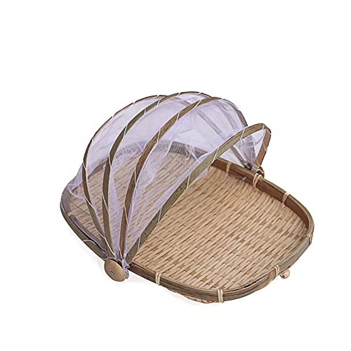 13" Rectangular Bamboo Serving Food Tent Basket Picnic Basket Fruit Basket with net Cover Insect Proof