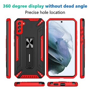 Samsung S21 FE Case, Samsung Galaxy S21 FE Case, with HD Screen Protector, [Military Grade] Ring Kickstand Hard PC Soft TPU Shockproof Protective Cases for Samsung Galaxy S21 FE (Red)