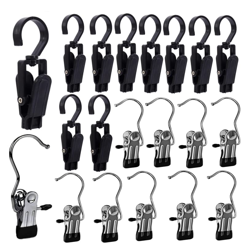 20 Stainless Steel Portable Hangers Tall Boots Hanging Clips Laundry Hooks Boot Holder and Black Plastic Family Travel Rotating Hanging Laundry Hook