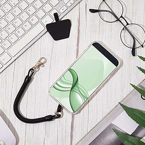 2 Pieces Phone Lanyard Tether with Patch Set, Universal Stretchy Lasso Straps Cell Phone Safety Tether Phone Strap and Durable Adhesive Pad Phone Patch Compatible with Most Smartphones (Black)