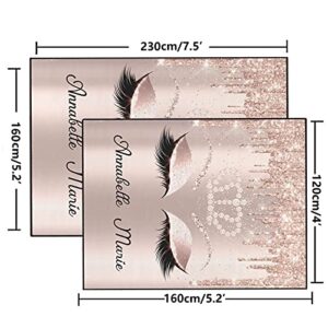 Personalized Rose Gold Eyelash Area Rug with Name Custom Non-Slip Carpets Floor Mat for Bedroom Living Room Home Decoration 5.2'x7.5'