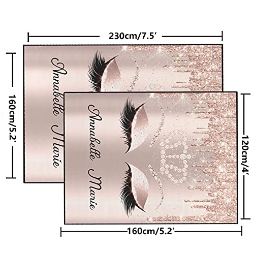 Personalized Rose Gold Eyelash Area Rug with Name Custom Non-Slip Carpets Floor Mat for Bedroom Living Room Home Decoration 5.2'x7.5'