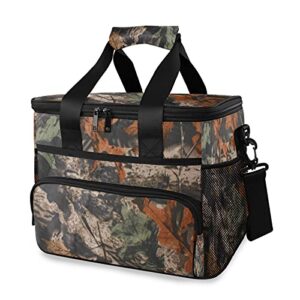 auuxva leakproof reusable insulated cooler lunch bag tree leaves camouflage camo picnic lunch box for women men cooler tote office work camping beach 24 can 15l