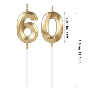 Gold 60th Birthday Candles for Cakes, Number 60 6 Glitter Candle Cake Topper for Party Anniversary Wedding Celebration Decoration