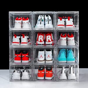 shoe boxes clear plastic stackable shoe storage organizers for man and women,detachable and versatile space-saving closet organizer shoe container for sneakers high heels 14.96 x 10.24 x 7.87 inches (transparency, 12 pcs)