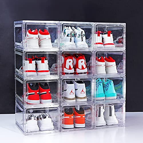 Shoe Boxes Clear Plastic Stackable Shoe Storage Organizers For Man and Women,Detachable and Versatile Space-Saving Closet Organizer Shoe Container for Sneakers High heels 14.96 x 10.24 x 7.87 inches (Transparency, 12 pcs)