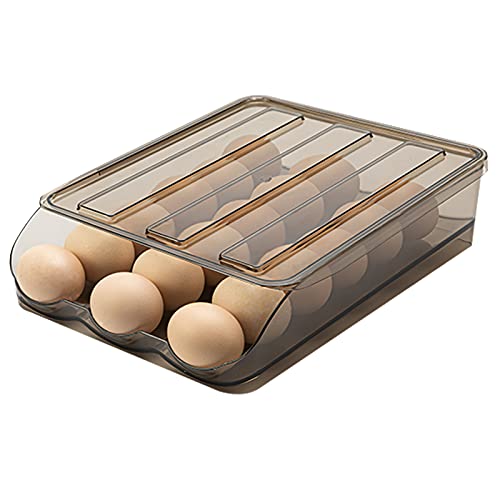 Memeyou Egg Holder for Refrigerator Auto Scrolling Organizer Plastic Stackable Storage Container Reusable Clear Tray Box Basket Bin Lid Drawer Carrier Keeper(1 Layer)