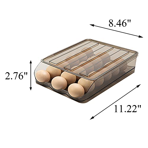 Memeyou Egg Holder for Refrigerator Auto Scrolling Organizer Plastic Stackable Storage Container Reusable Clear Tray Box Basket Bin Lid Drawer Carrier Keeper(1 Layer)