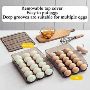 Memeyou Egg Holder for Refrigerator Auto Scrolling Organizer Plastic Stackable Storage Container Reusable Clear Tray Box Basket Bin Lid Drawer Carrier Keeper(1 Layer)