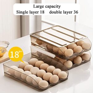 Memeyou Egg Holder for Refrigerator Auto Scrolling Organizer Plastic Stackable Storage Container Reusable Clear Tray Box Basket Bin Lid Drawer Carrier Keeper(1 Layer)