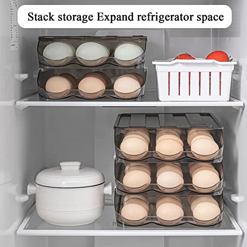 Memeyou Egg Holder for Refrigerator Auto Scrolling Organizer Plastic Stackable Storage Container Reusable Clear Tray Box Basket Bin Lid Drawer Carrier Keeper(1 Layer)