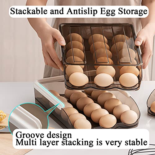 Memeyou Egg Holder for Refrigerator Auto Scrolling Organizer Plastic Stackable Storage Container Reusable Clear Tray Box Basket Bin Lid Drawer Carrier Keeper(1 Layer)