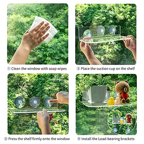 NPPLUS 2 Pack Acrylic Suction Cup Shelf, Tool Free Window Plant Shelves With Legs, 12 Inches Clear Acrylic Indoor Ledge Garden Stand with for Growing Herbs, Microgreens, Succulents,Etc.