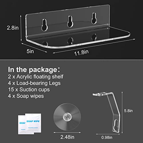 NPPLUS 2 Pack Acrylic Suction Cup Shelf, Tool Free Window Plant Shelves With Legs, 12 Inches Clear Acrylic Indoor Ledge Garden Stand with for Growing Herbs, Microgreens, Succulents,Etc.