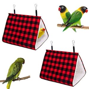 wehhbtye 2pcs winter warm bird hanging hammock house-buffalo plaid bird nest snuggle shed hut,plush fluffy finch cage for hamster budgies parakeet cockatiel cockatoo lovebird parrot pouch hut hideaway