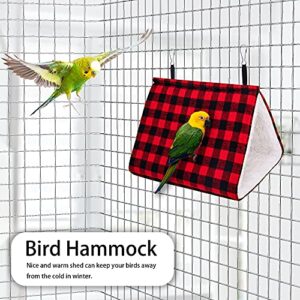 Wehhbtye 2PCS Winter Warm Bird Hanging Hammock House-Buffalo Plaid Bird Nest Snuggle Shed Hut,Plush Fluffy Finch Cage for Hamster Budgies Parakeet Cockatiel Cockatoo Lovebird Parrot Pouch Hut Hideaway