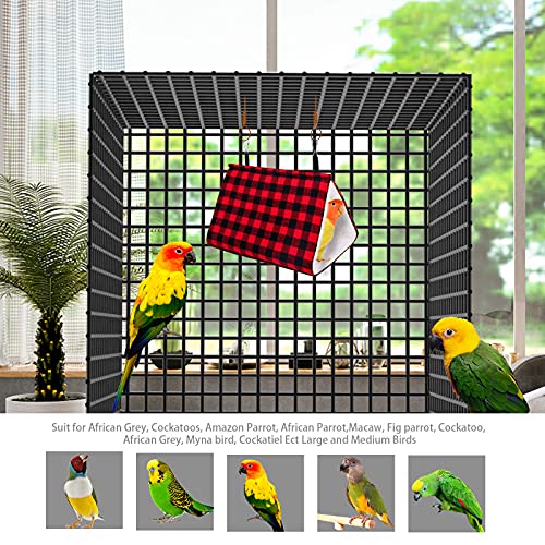 Wehhbtye 2PCS Winter Warm Bird Hanging Hammock House-Buffalo Plaid Bird Nest Snuggle Shed Hut,Plush Fluffy Finch Cage for Hamster Budgies Parakeet Cockatiel Cockatoo Lovebird Parrot Pouch Hut Hideaway