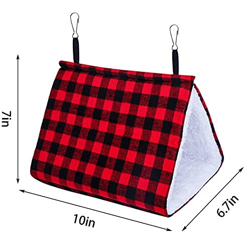 Wehhbtye 2PCS Winter Warm Bird Hanging Hammock House-Buffalo Plaid Bird Nest Snuggle Shed Hut,Plush Fluffy Finch Cage for Hamster Budgies Parakeet Cockatiel Cockatoo Lovebird Parrot Pouch Hut Hideaway