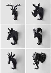 kopiqin crafts home wall decoration elegant animal head resin 6 set cartoon hook jewelry key scarf bag hanger robes coat rack for living room bedroom(deer,horse,giraffe,elephant,rhino,goat)