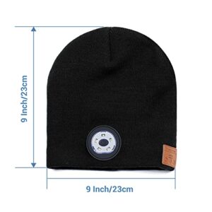 TOUCH TWO Beanie Bluetooth Hat with LED Light Wireless Musical Knitted Cap with Headphone Stereo Speakers & Mic for Running Hiking Jogging Black