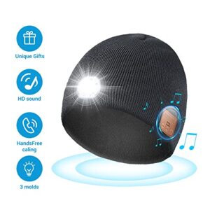 TOUCH TWO Beanie Bluetooth Hat with LED Light Wireless Musical Knitted Cap with Headphone Stereo Speakers & Mic for Running Hiking Jogging Black