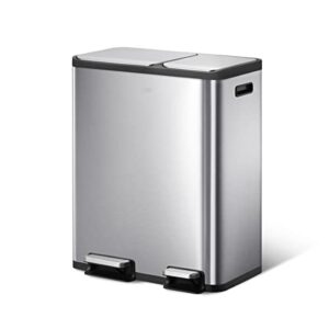 eko ecocasa stainless steel dual compartment recycling step trash can 30l+20l, (ek9128mt-30l+20l)