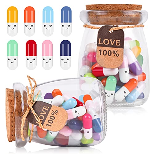 OctinPris 120pcs Capsule Message in Glass Bottle Gift, Capsule Letters Messages Cute Love Notes Pills for Boyfriend/Girlfriend in Birthday Valentines Christmas Anniversary Graduation Thanksgiving