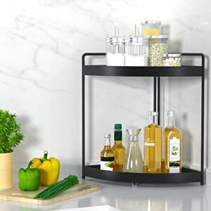 2 Tire Bathroom Countertop Organizer, Vanity Tray Corner Shelf Storage Organizer for Makeup Cosmetic Perfume, Kitchen Spice Rack Metal Standing Shelf