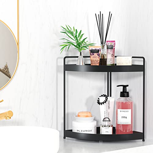 2 Tire Bathroom Countertop Organizer, Vanity Tray Corner Shelf Storage Organizer for Makeup Cosmetic Perfume, Kitchen Spice Rack Metal Standing Shelf