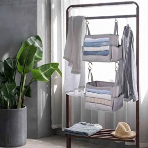 Exsun Hanging Closet Organizer,Hanging Closet Basket with Sturdy Hooks and Extra Side Pocket, Foldable Hanging Storage Use for Wardrobe, Bedroom, Bathroom, Camping & RV, Gray, 33.2"X10"X14", 2-Packs