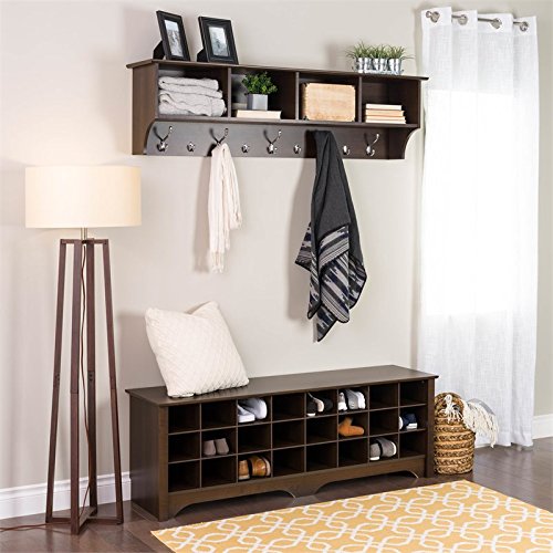 Pemberly Row 60" Contemporary Shoe Cubby Bench in Espresso