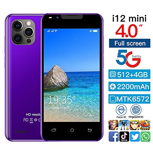 AUD Smart Phone HD Full Screen Phone, Mini 12 Pro Max Smart Phone Unlocked, 4.0inch Water Drop Screen Android 5.1 512MB + 4GB RAM Unlocked Smartphones (Purple)