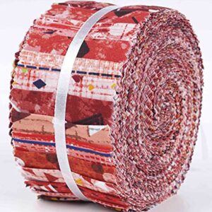 Soimoi 40Pcs Geometric & Texture Print Cotton Precut Fabrics for Quilting Craft Strips 2.5x42inches Jelly Roll - Red