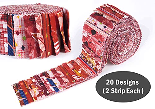 Soimoi 40Pcs Geometric & Texture Print Cotton Precut Fabrics for Quilting Craft Strips 2.5x42inches Jelly Roll - Red