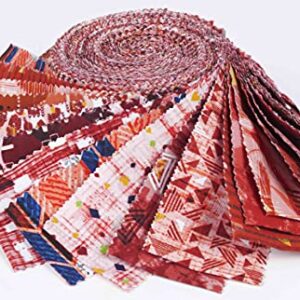 Soimoi 40Pcs Geometric & Texture Print Cotton Precut Fabrics for Quilting Craft Strips 2.5x42inches Jelly Roll - Red