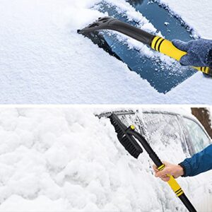 Yemei 35" Extendable Car Snow Brush with Squeegee，Brush Supports 360 Degree Rotation，Retractable Snow Shovel with Foam Grip ,for Small Car Truck SUV + Ice Scraper Yellow