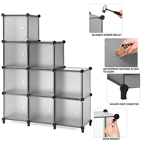 ANWBROAD Cube Storage Organizer, 9-Cube Modular DIY Book Shelf with Doors, Closet Clothes Organizer, Plastic Storage Cubbies Cabinet for Living Room Bedroom Office Gray ULCS09HM