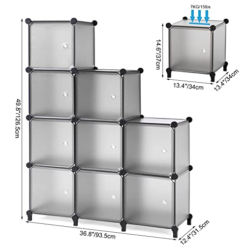 ANWBROAD Cube Storage Organizer, 9-Cube Modular DIY Book Shelf with Doors, Closet Clothes Organizer, Plastic Storage Cubbies Cabinet for Living Room Bedroom Office Gray ULCS09HM