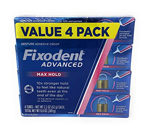 Fixodent Advanced Max Hold Denture Adhesive, 2.2 oz (Pack of 4)